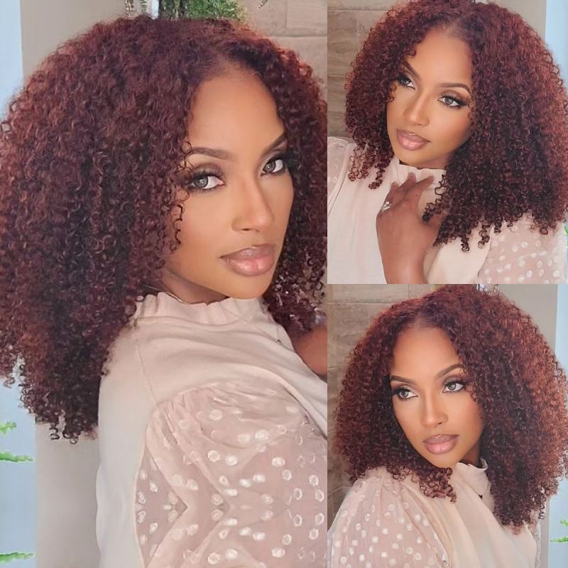 Beautyforever 33B Auburn Lace Front Wigs Kinky Curly 13x4 Lace Front Wigs Pre-plucked With Babyhair