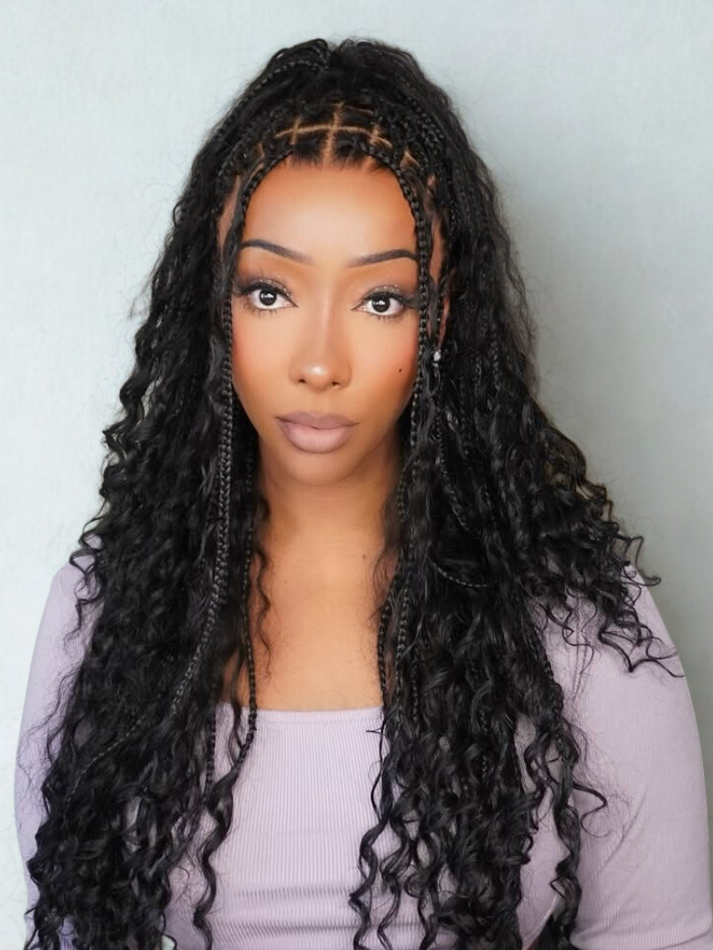 Beautyforever 7x5 Bye Bye Knots Wig Water Wave with Loc Braided Boho ...